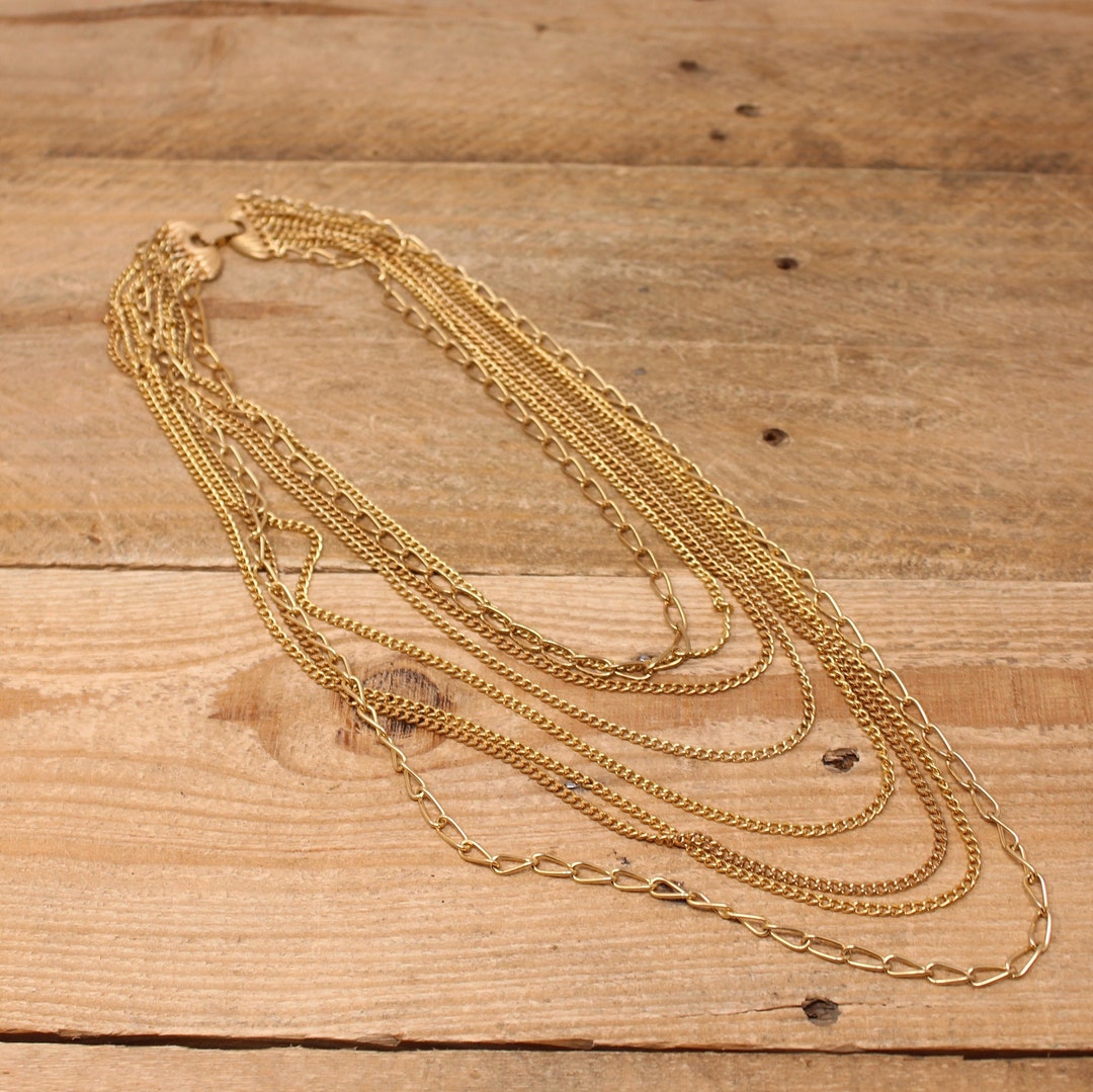 Vintage 8-strand Gold Tone Chain Necklace - Etsy