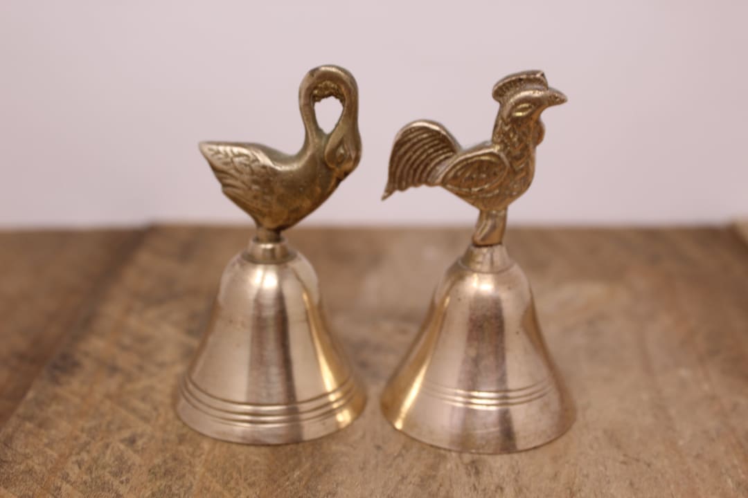 2 Vintage Small Brass Bells Goose & Rooster Handles - Etsy
