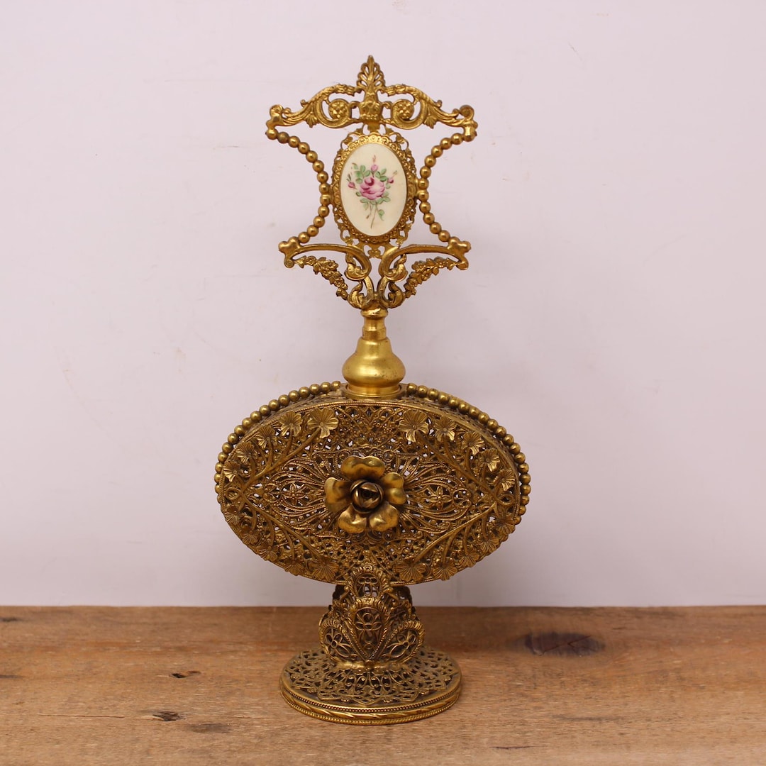 Vintage Ornate Ormolu Filigree Perfume Bottle With Dabber Wand and ...