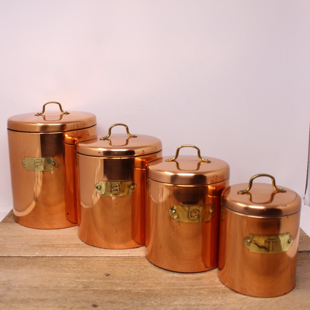 Set of 4 Vintage Copper Canisters Flour Sugar Coffee - Etsy