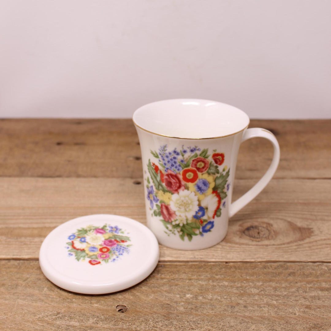 Vintage Adeline Collection Tea Cup With Lid - Pink Floral Design ...
