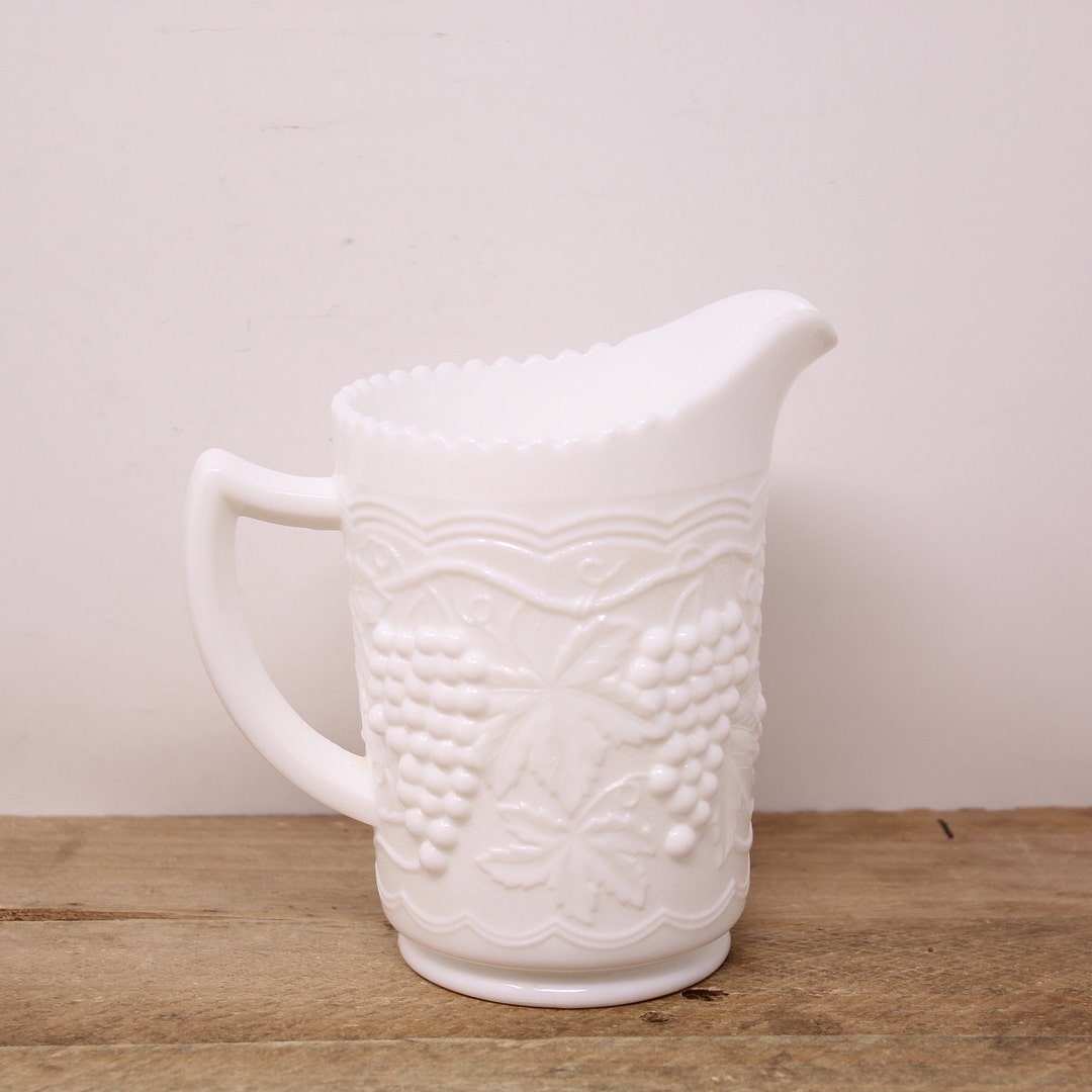 Vintage Grape Design Milk Glass 16 Oz. Water / Milk Jug / Pitcher by ...