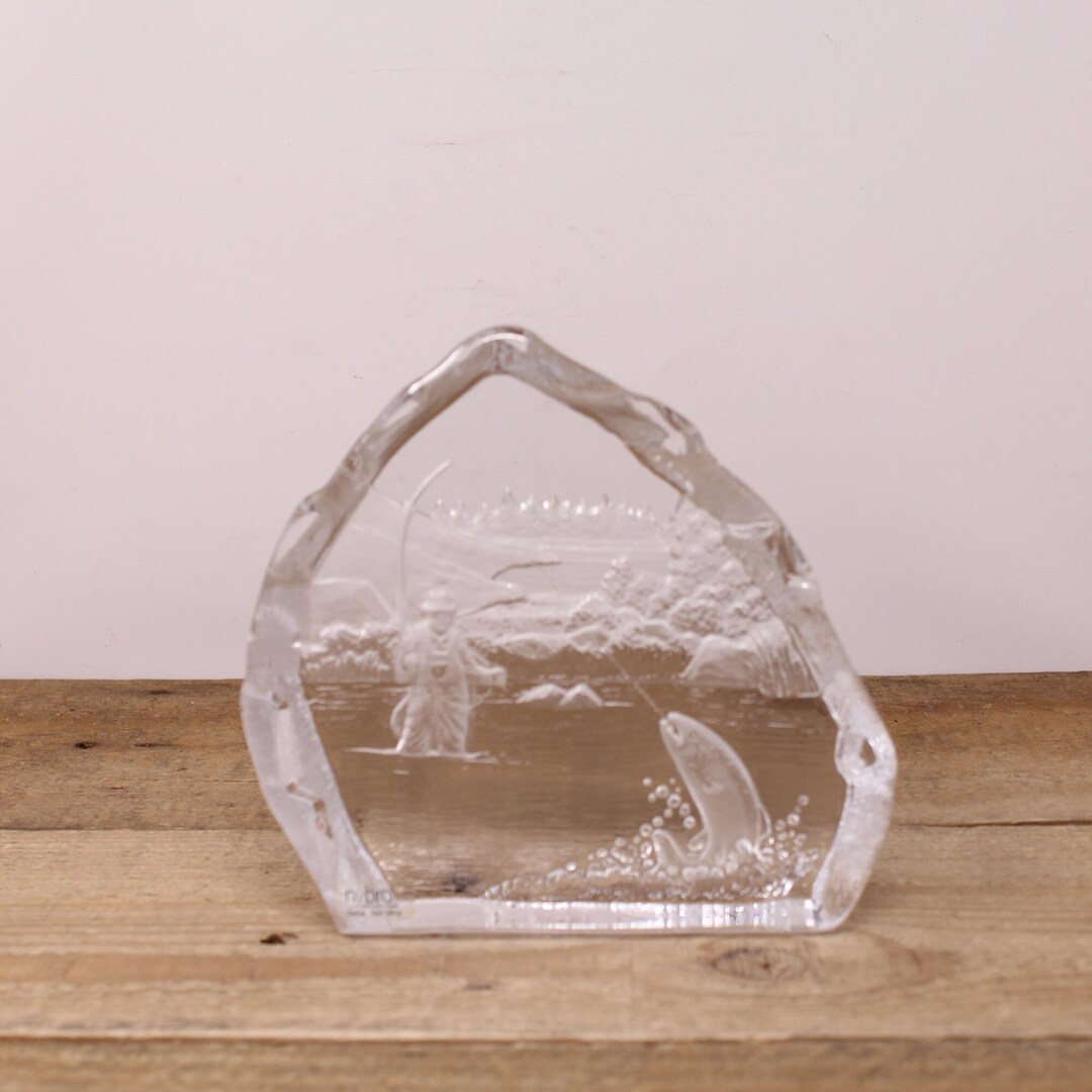 Vintage Nybro Fly Fishing Scene - Design by Paul Isling - Glass ...