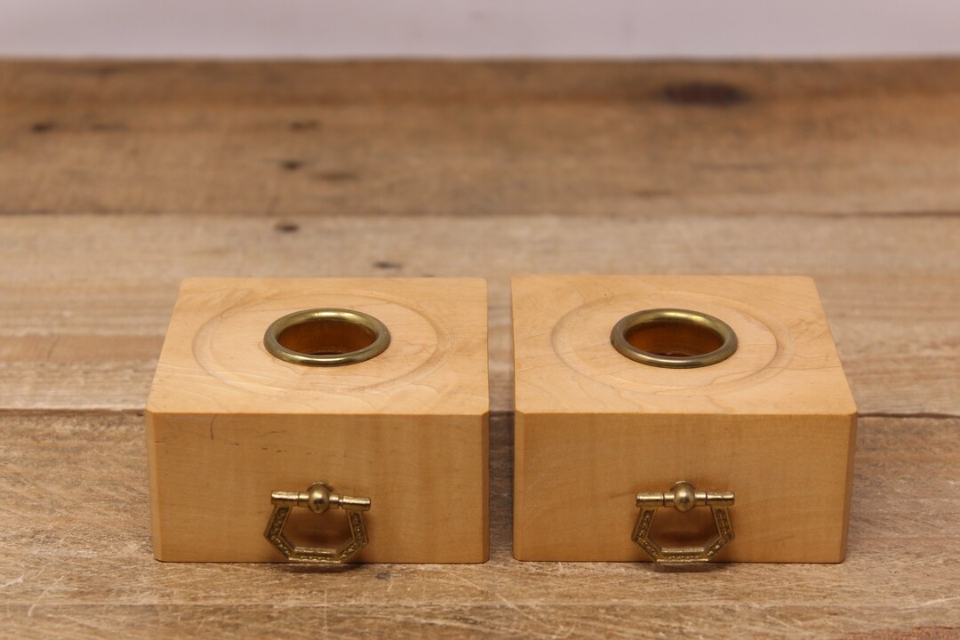 Vintage Set of Square Block Wooden Candlestick Holders - Etsy