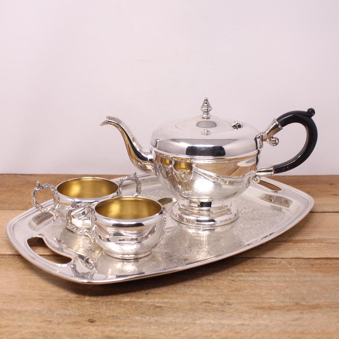 Vintage Viking Plate - 4 Piece Silver Plate Footed Tea Set - Etsy