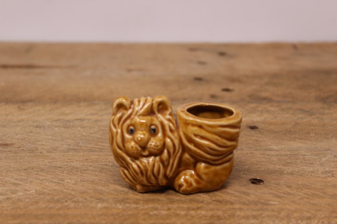 Vintage Ceramic Brown Lion Toothpick Holder - Etsy