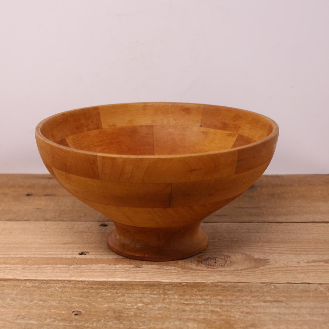 Vintage Maple Pedestal Bowl - Segmented Wooden Salad Bowl, Canadian ...