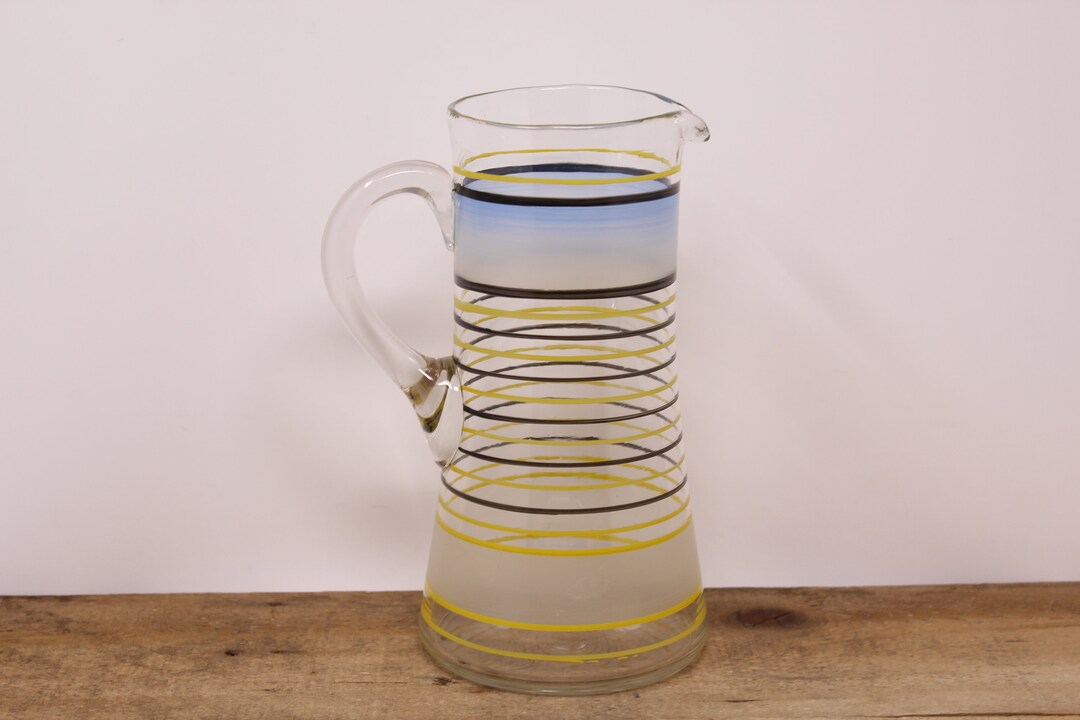 Hand Blown Striped Glass Water Jug / Pitcher - Etsy