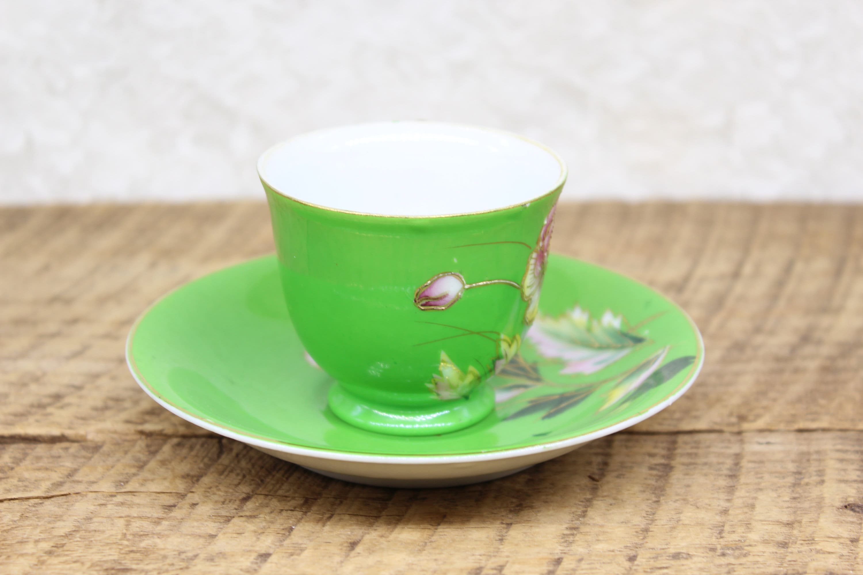 Small Green & Pink Floral Ohashi China Teacup and Saucer - Etsy