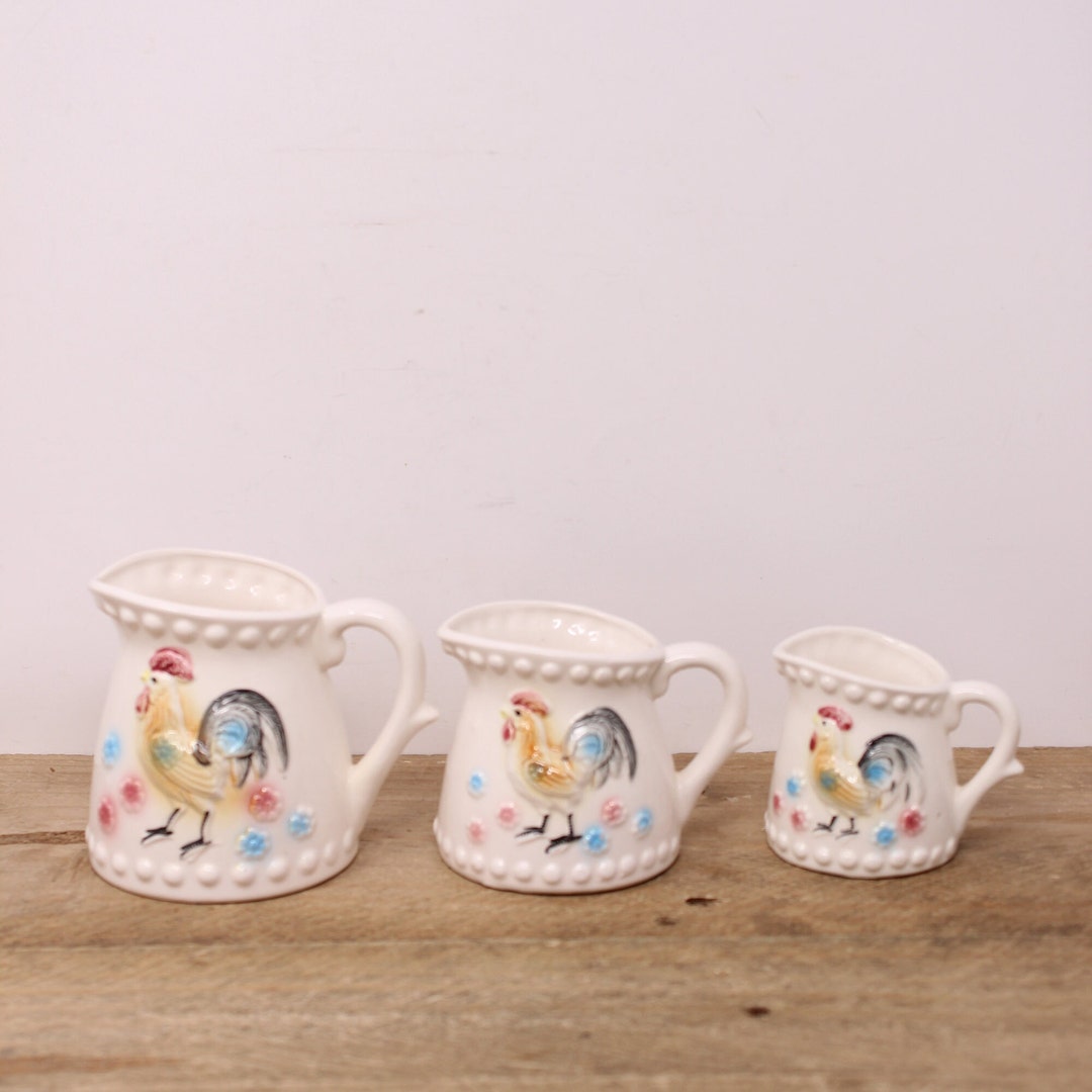 Vintage Ceramic Rooster Measuring Cups / Pitchers - Set of 3 - Made in ...