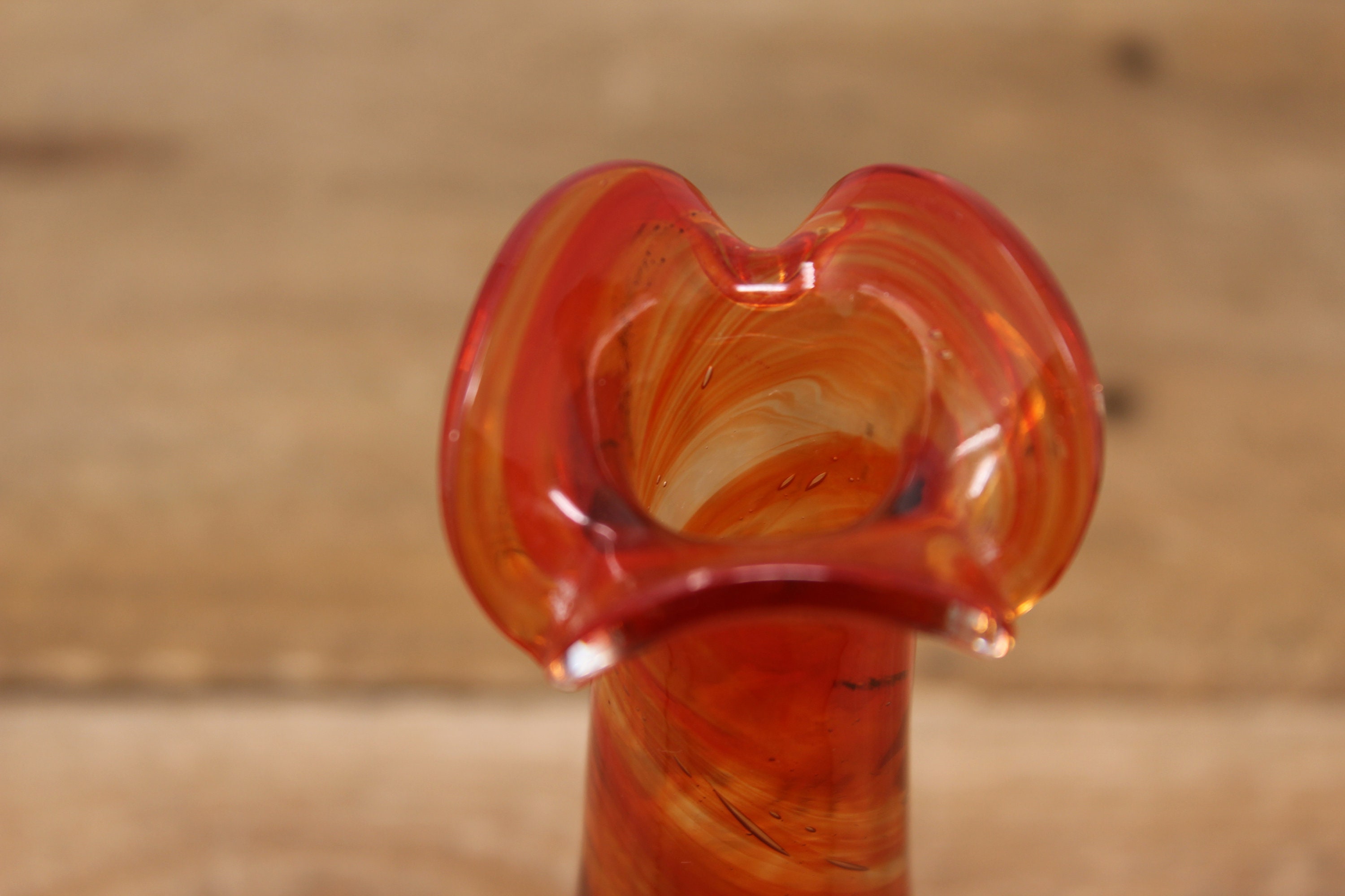 Vintage Red / Orange Art Glass Vase With Ruffled Neck - Etsy