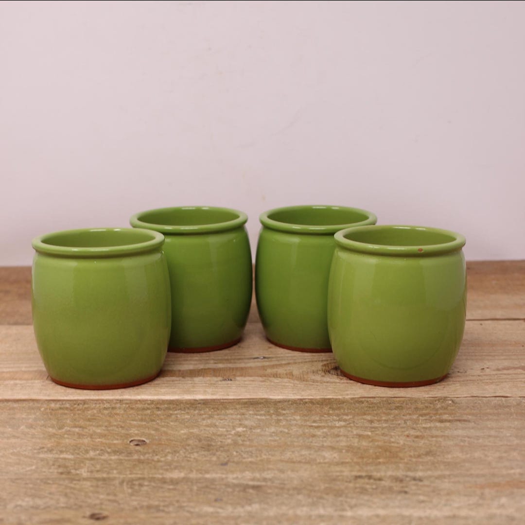 4 Vintage Cermer Lime Green Terra Cotta Yogurt Pots - La Fermiere Half ...