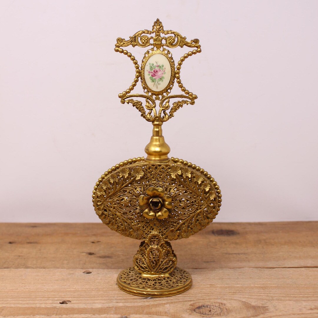 Vintage Ornate Ormolu Filigree Perfume Bottle With Dabber Wand and ...