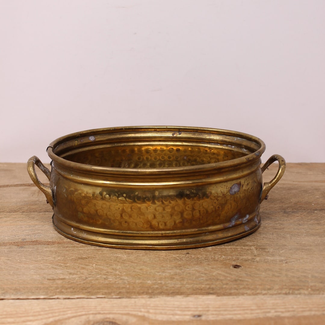 Vintage Oval Hammered Brass Plant Pot / Planter With Handles - Etsy