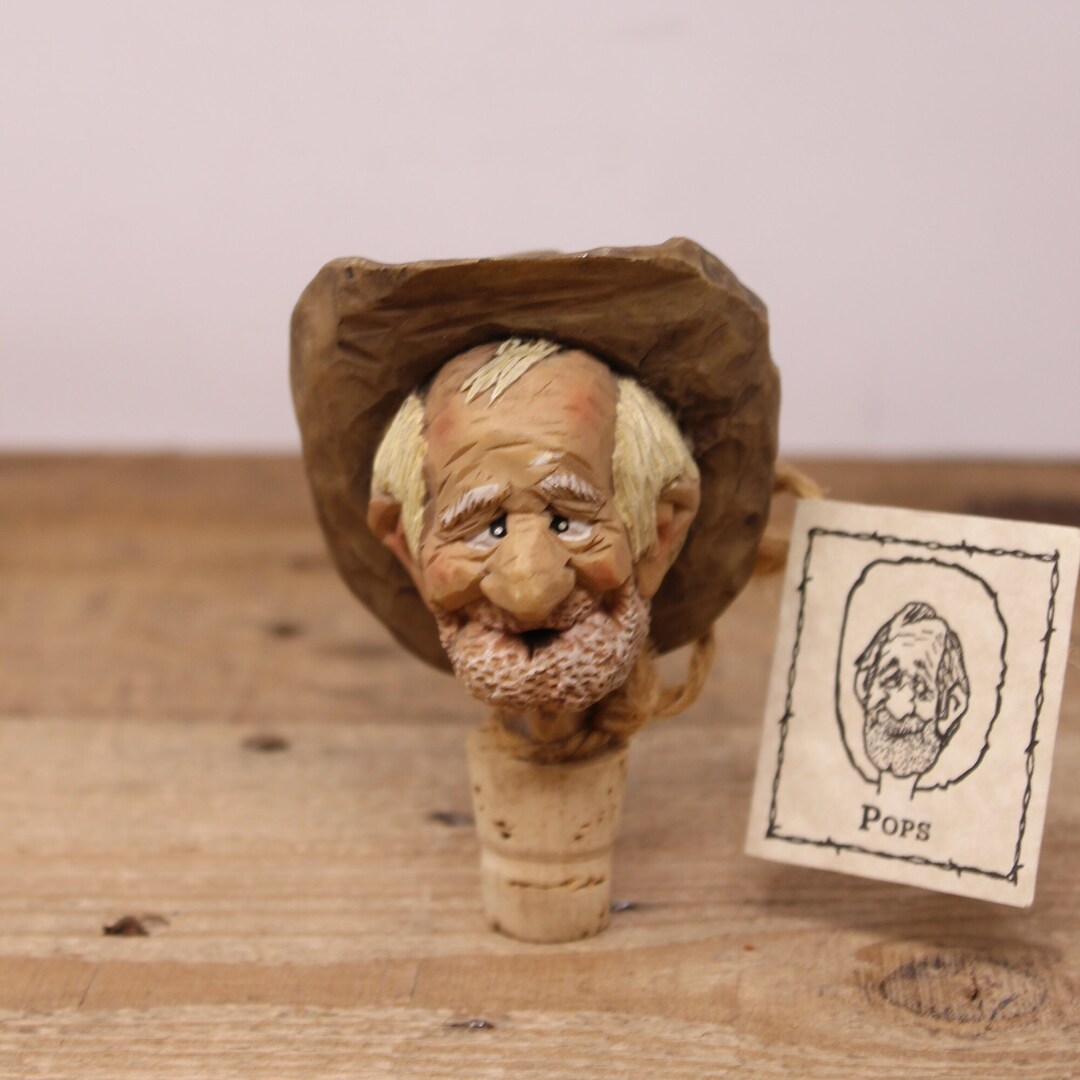 Vintage Spit 'n Whittle Western Themed Resin Bottle Stopper pops Signed ...