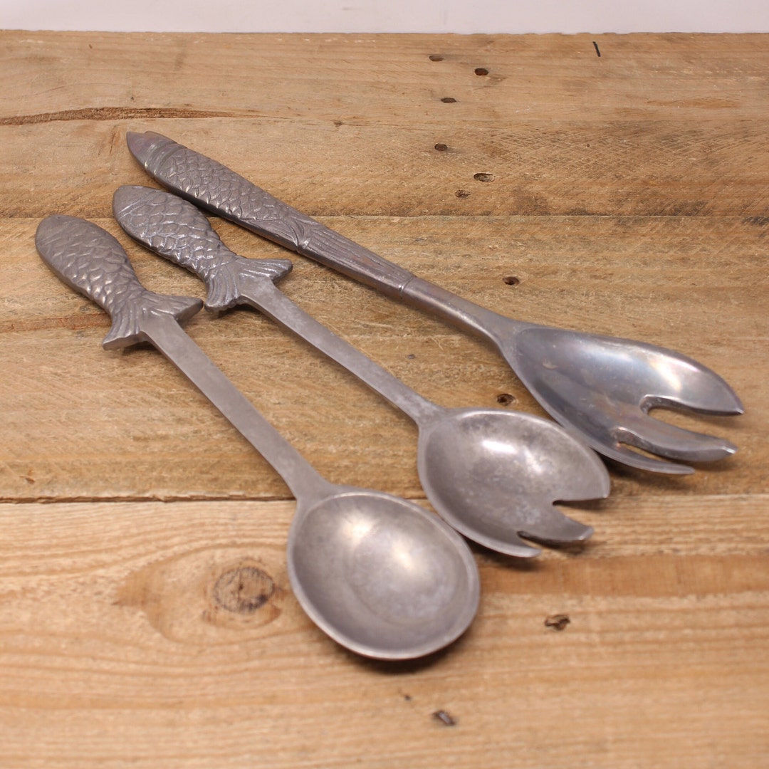 Vintage 3-piece Fish Design - Aluminum Salad Serving Set / Serving ...