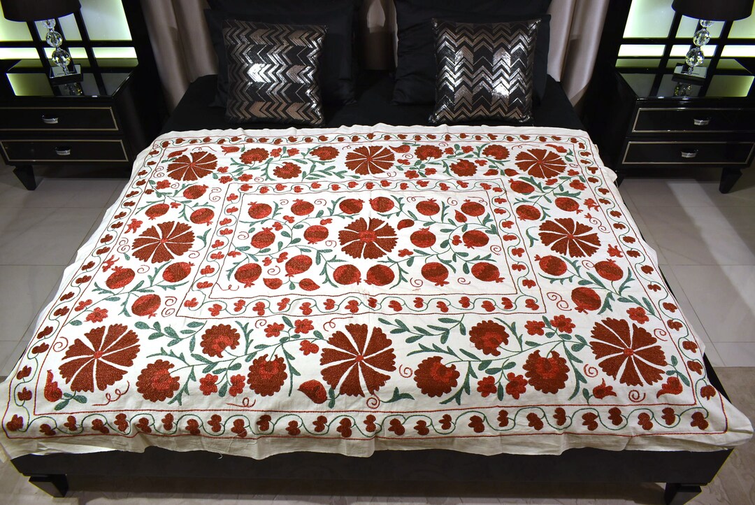 Handmade Sheets, Suzani Bedding 6.2 X 4.8 Ft. Uzbekistan Bedspread ...