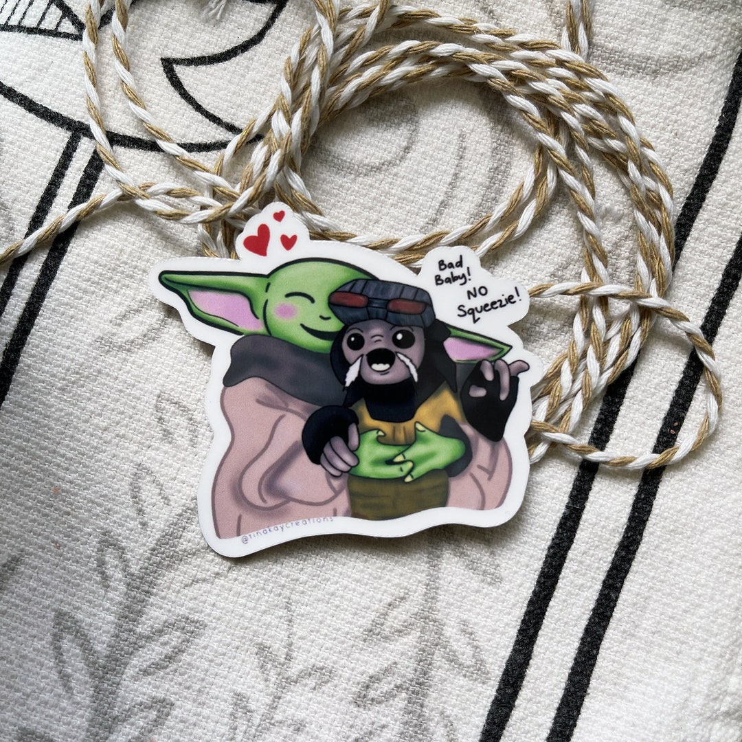 Star Wars the Mandalorian Baby Grogu the Child Hugging an Anzellan "no Squeezie" Bad Baby Laptop ...