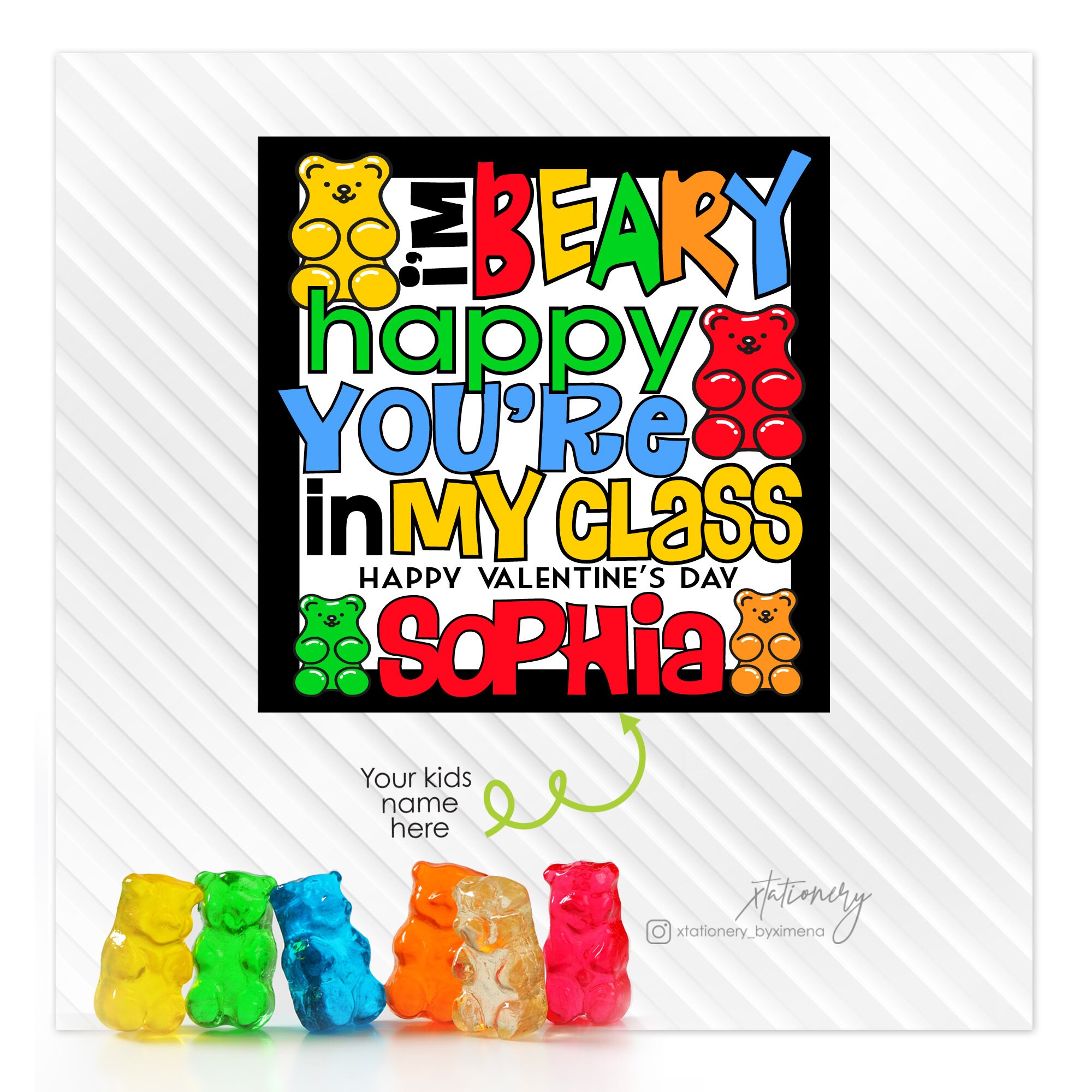 Gummy Bears Valentine, PRINTED OR DIGITAL, Kids Valentine Cards ...