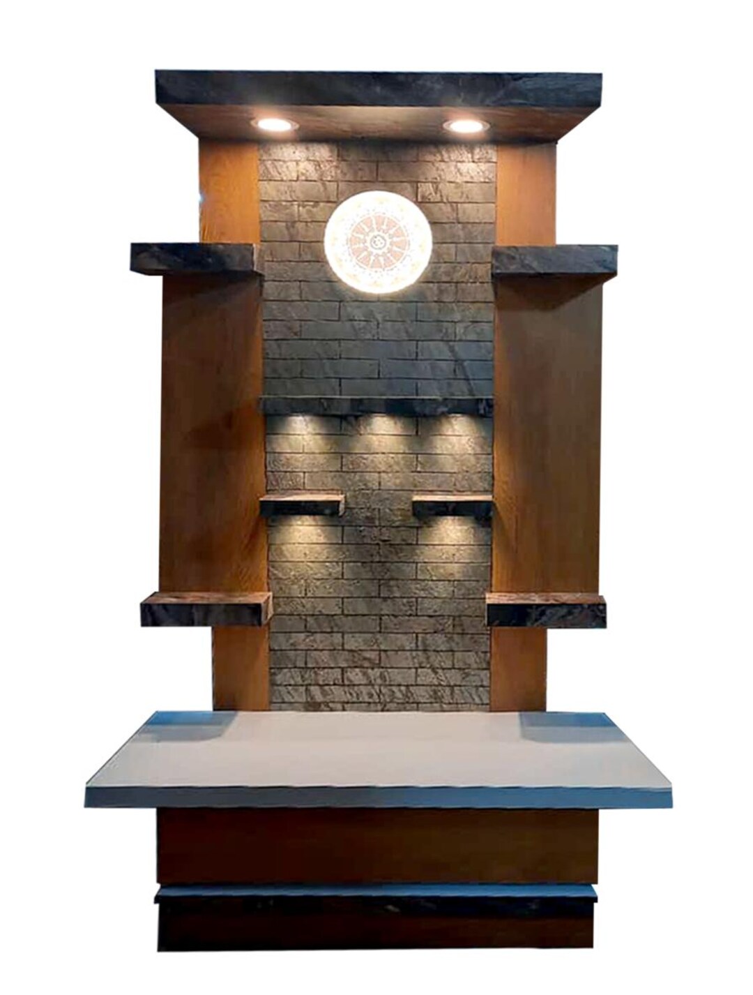 Wooden Temple | Stone Texture Mandir With LED Light Puja Mandir for ...