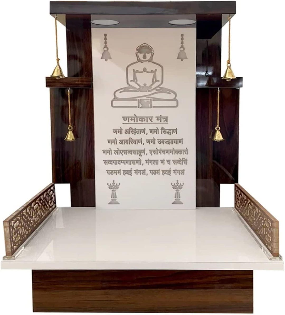 Brown Wooden Temple With LED Light & Budha Meditation Panel | Designer ...