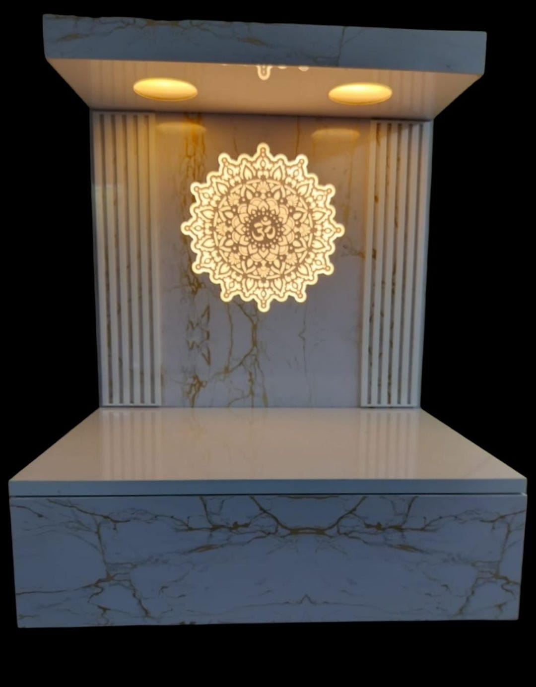 Modern White Wooden Temple With LED Light Home and Office Mandir | Puja ...
