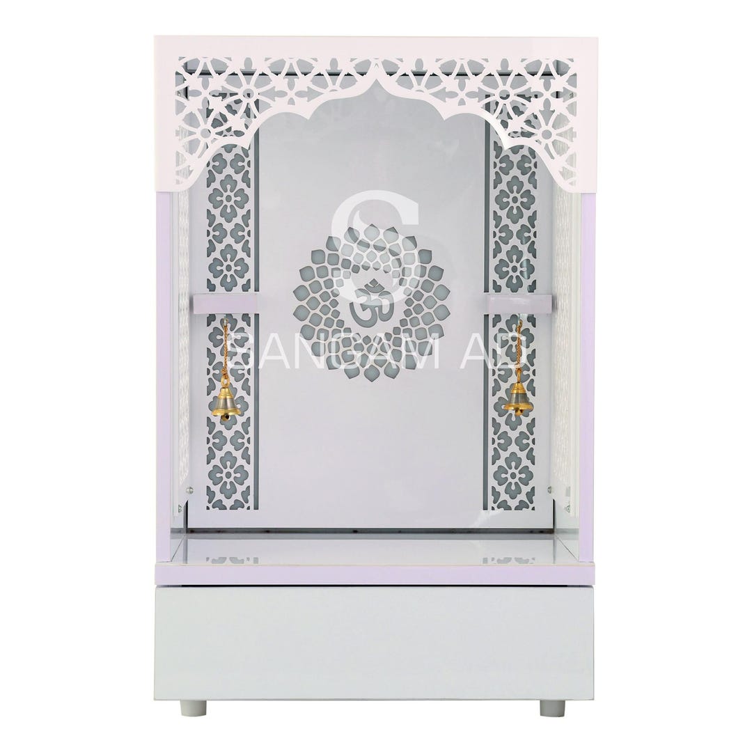 Wooden White High Gloss Designer Temple for Home / LED Mandir for Home ...