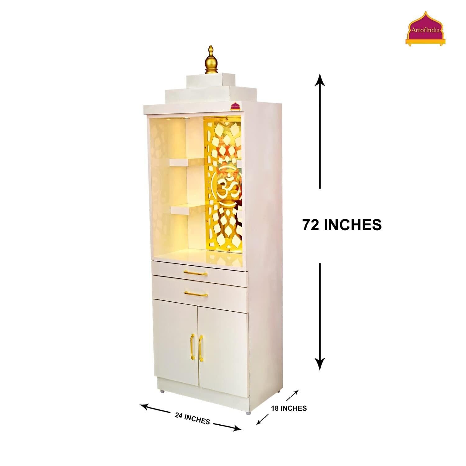 White Wooden Pooja Mandir Cabinet for Home | Customized Mandir for Home ...