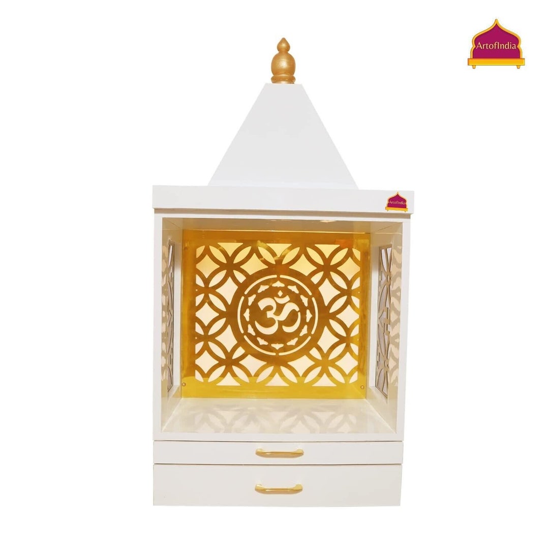 Hindu Temple for Home | Wooden Temple With Tomb / White Designer Pooja ...