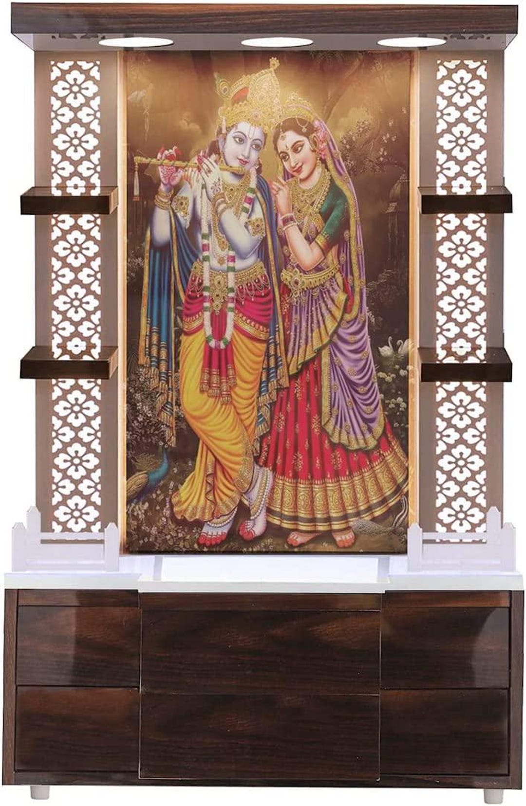 Beautiful Brown Wooden Temple With LED Light Home & Office Mandir ...