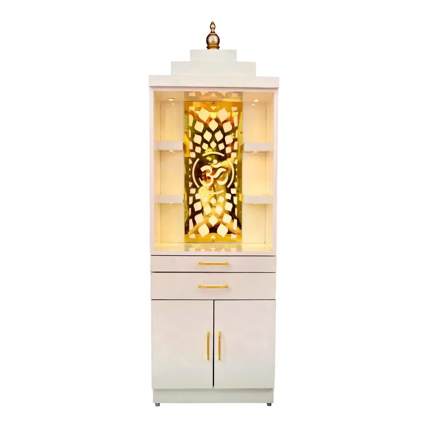 White Wooden Pooja Mandir Cabinet for Home | Customized Mandir for Home ...