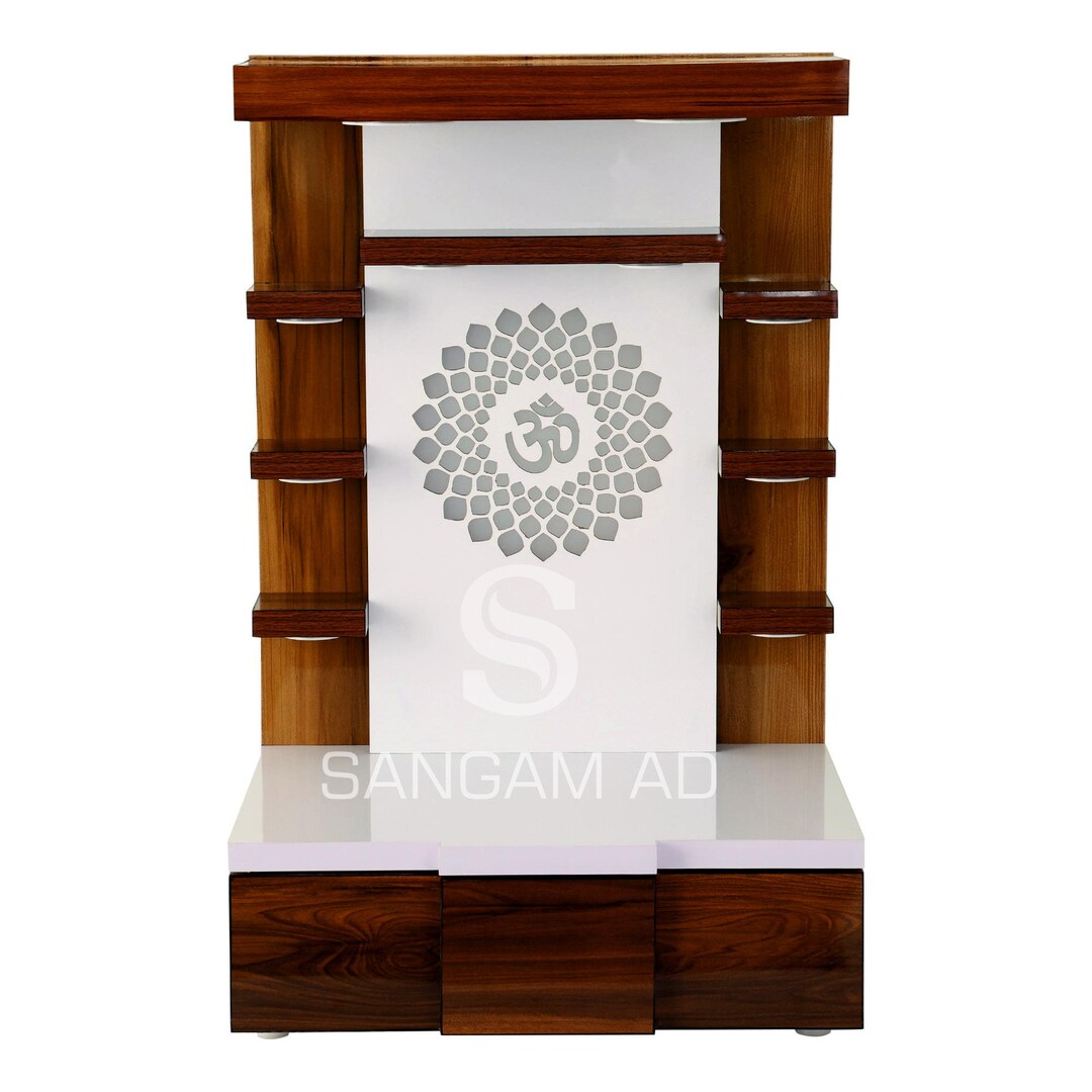 Customized Wooden Temple With LED Light for Home and Office Puja Mandir ...