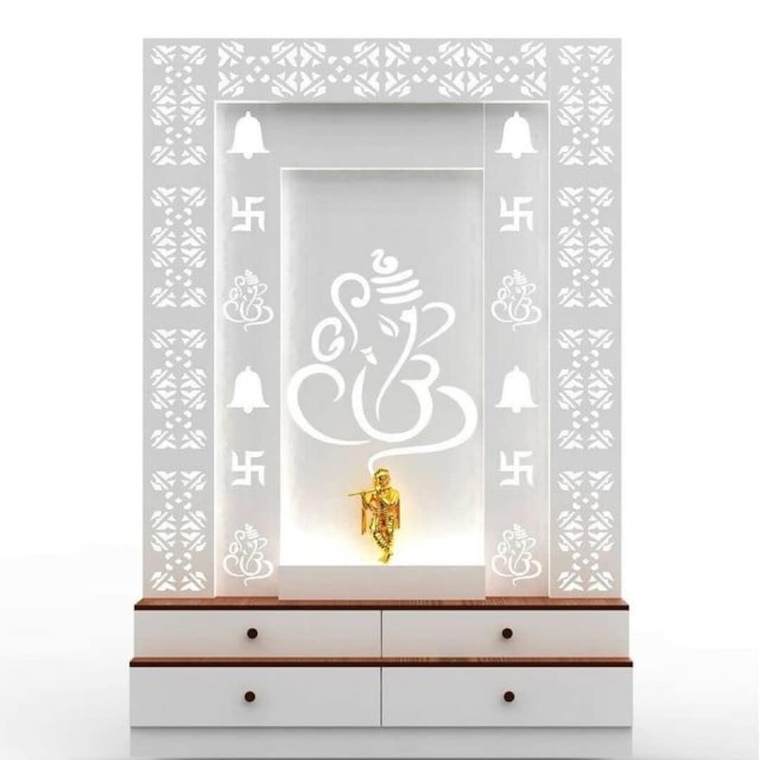 Ganesh Ji Mandir | Hindu God Temple With LED Lights | White Designer ...