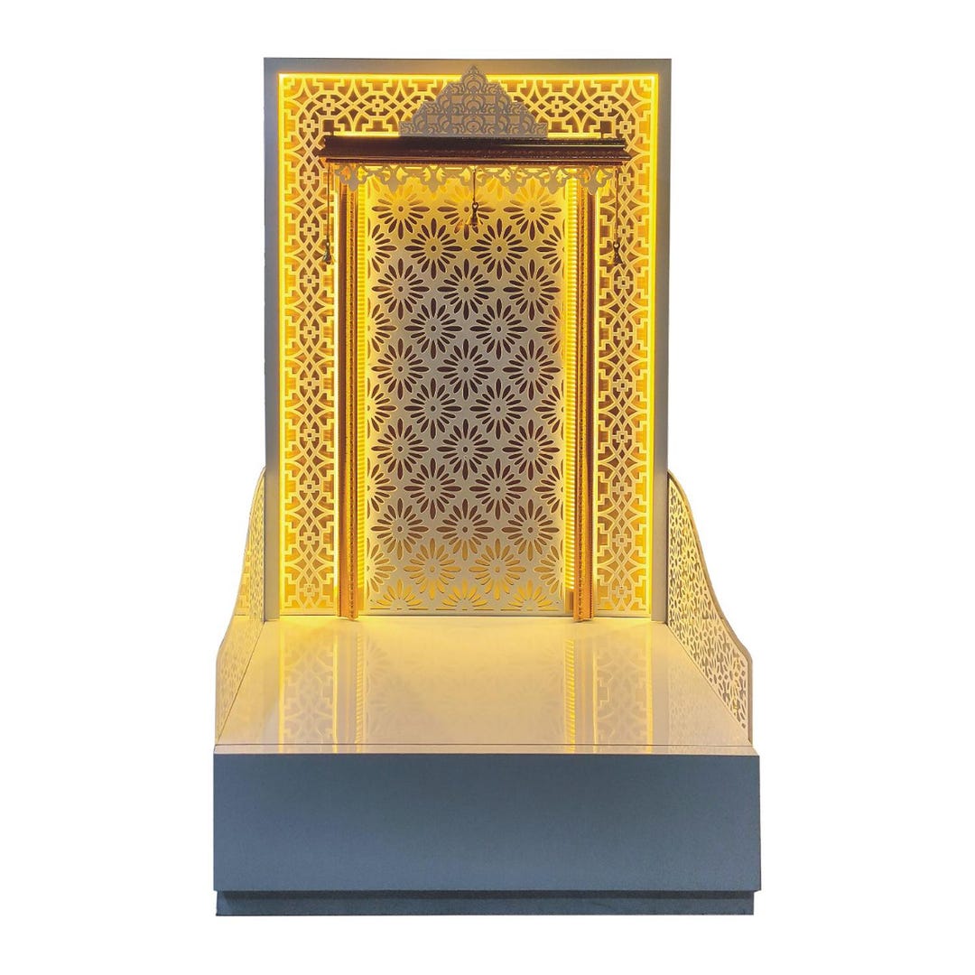 Wooden Temple With LED Lights / Pooja Mandir / High Gloss Acrylic Sheet ...