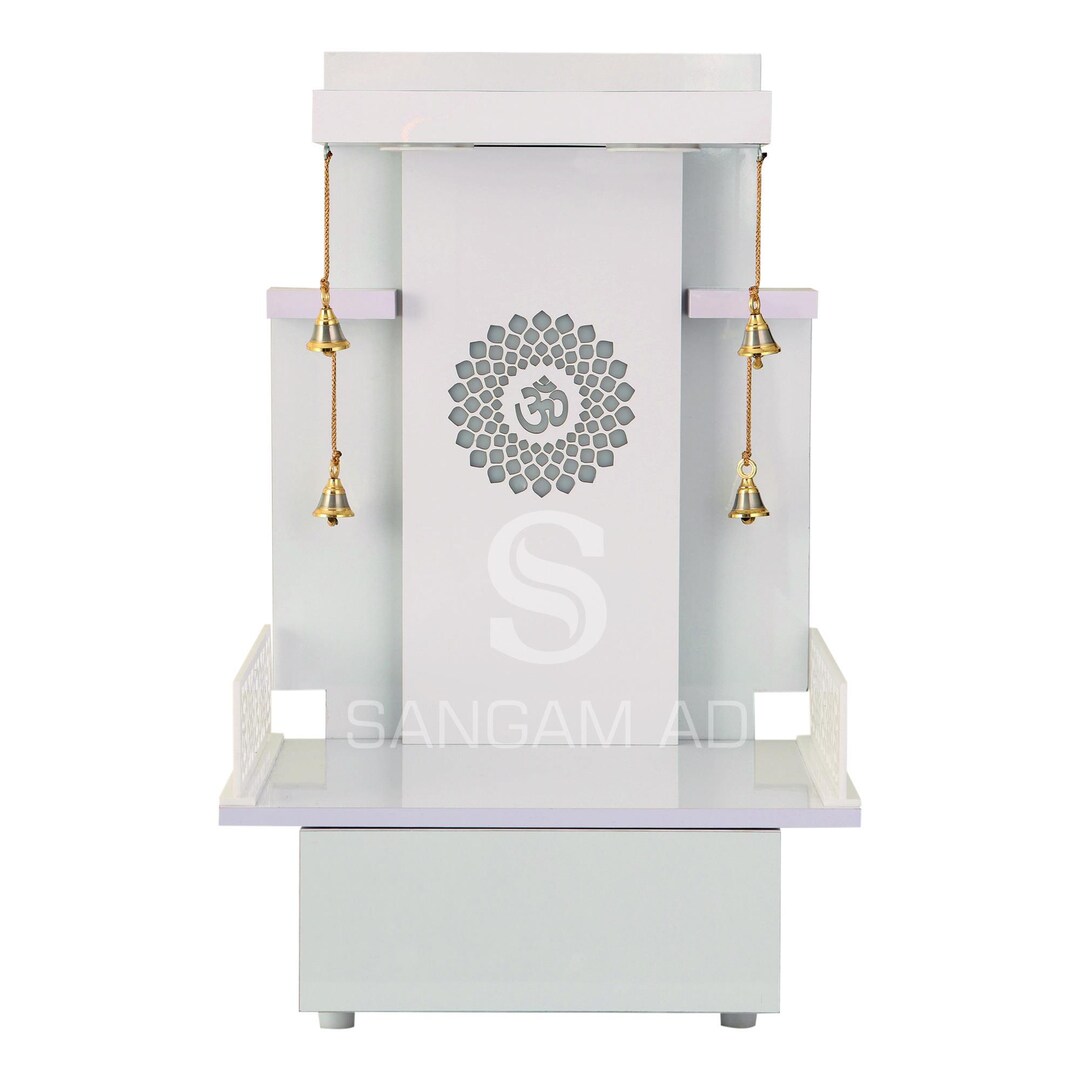 Modern White Wooden Temple for Home and Office / LED Mandir for Home ...