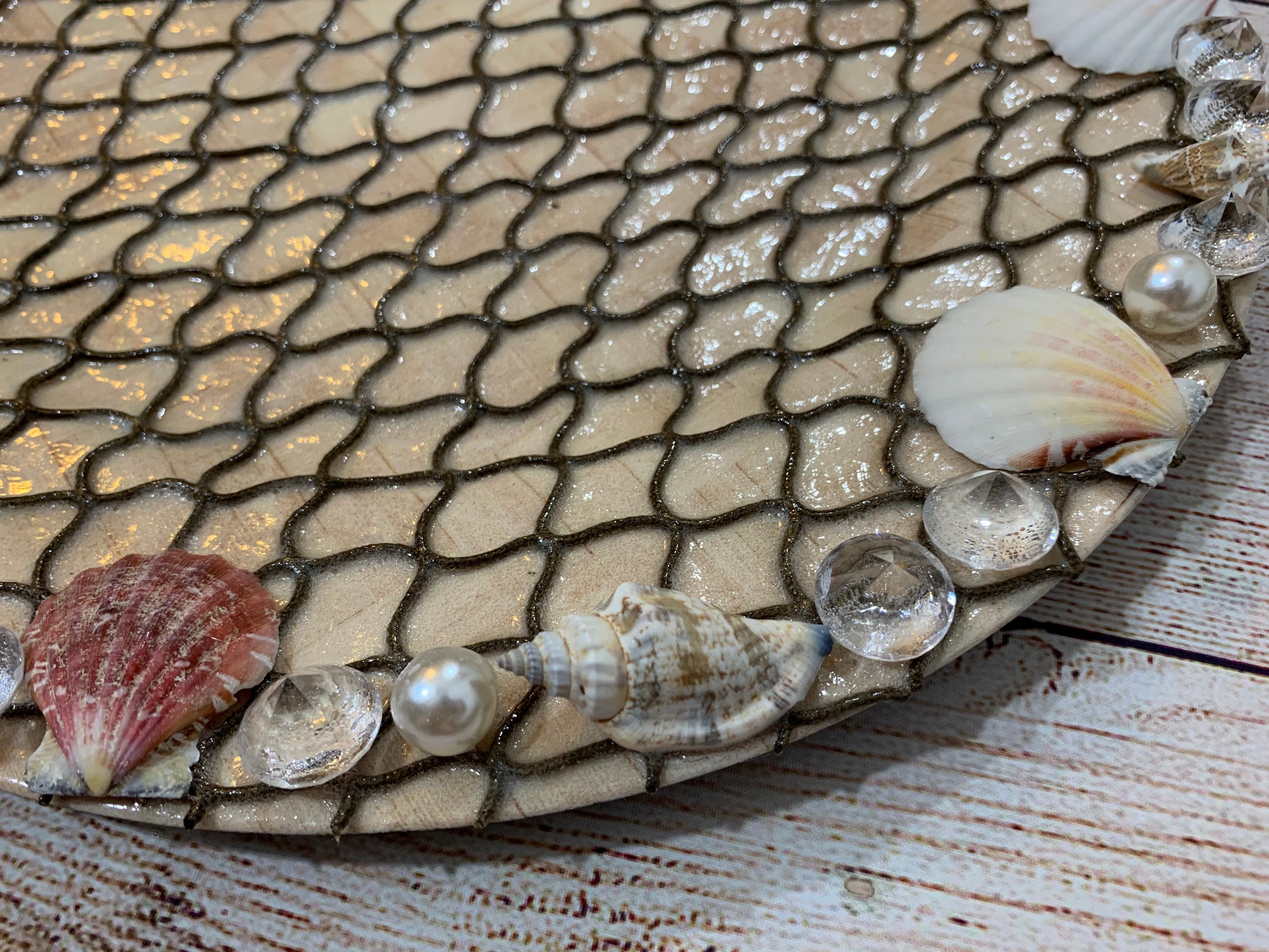 Luxury Coastal,nautical and Beach Seashells Pearls Diamonds Fishnet ...
