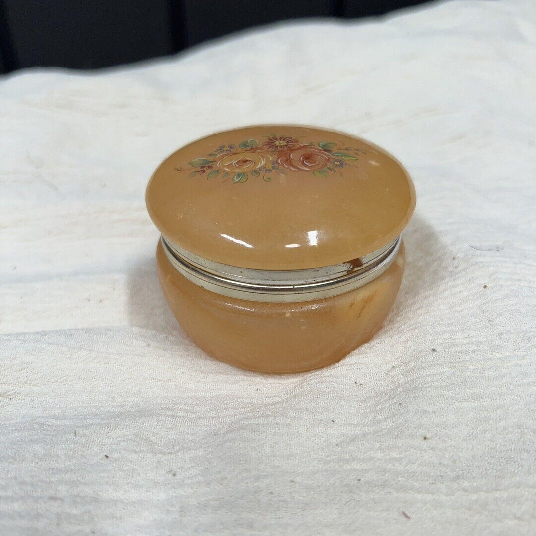 Vintage Genuine Alabaster Hand Carved Hinged Round Trinket Box made in ...