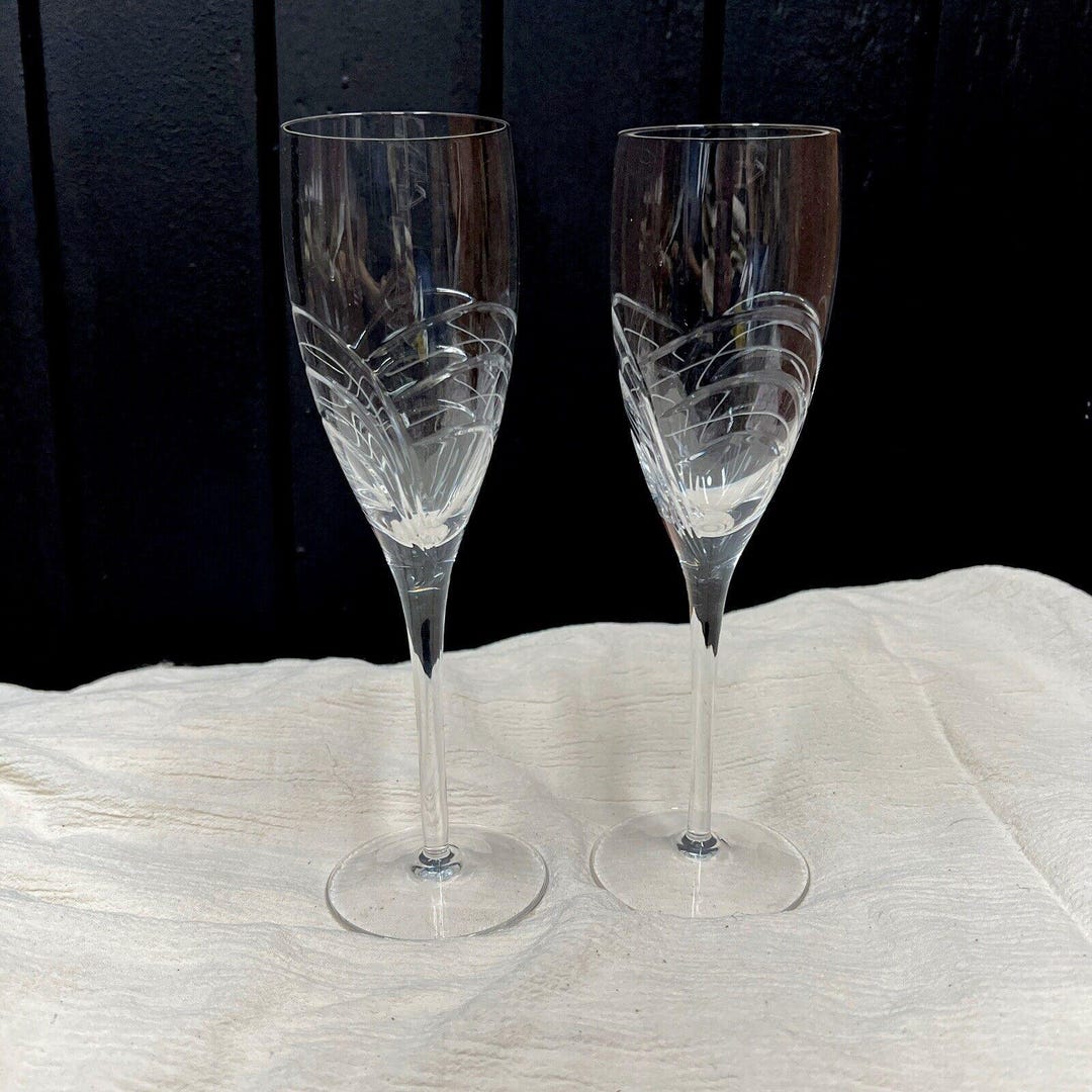 Pair Rogaska Maestro Pattern 9 Crystal Champagne Flutes Signed - Etsy