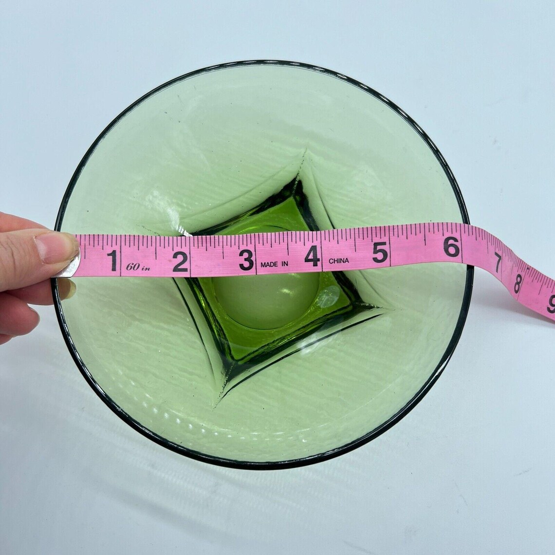 Hazel Atlas Avocado Green Salad Bowl Colony Pebblestone Glass Square ...