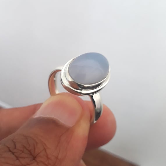 Blauer Chalcedon Ring handgemachter silberner Schmuckring aus - Etsy.de