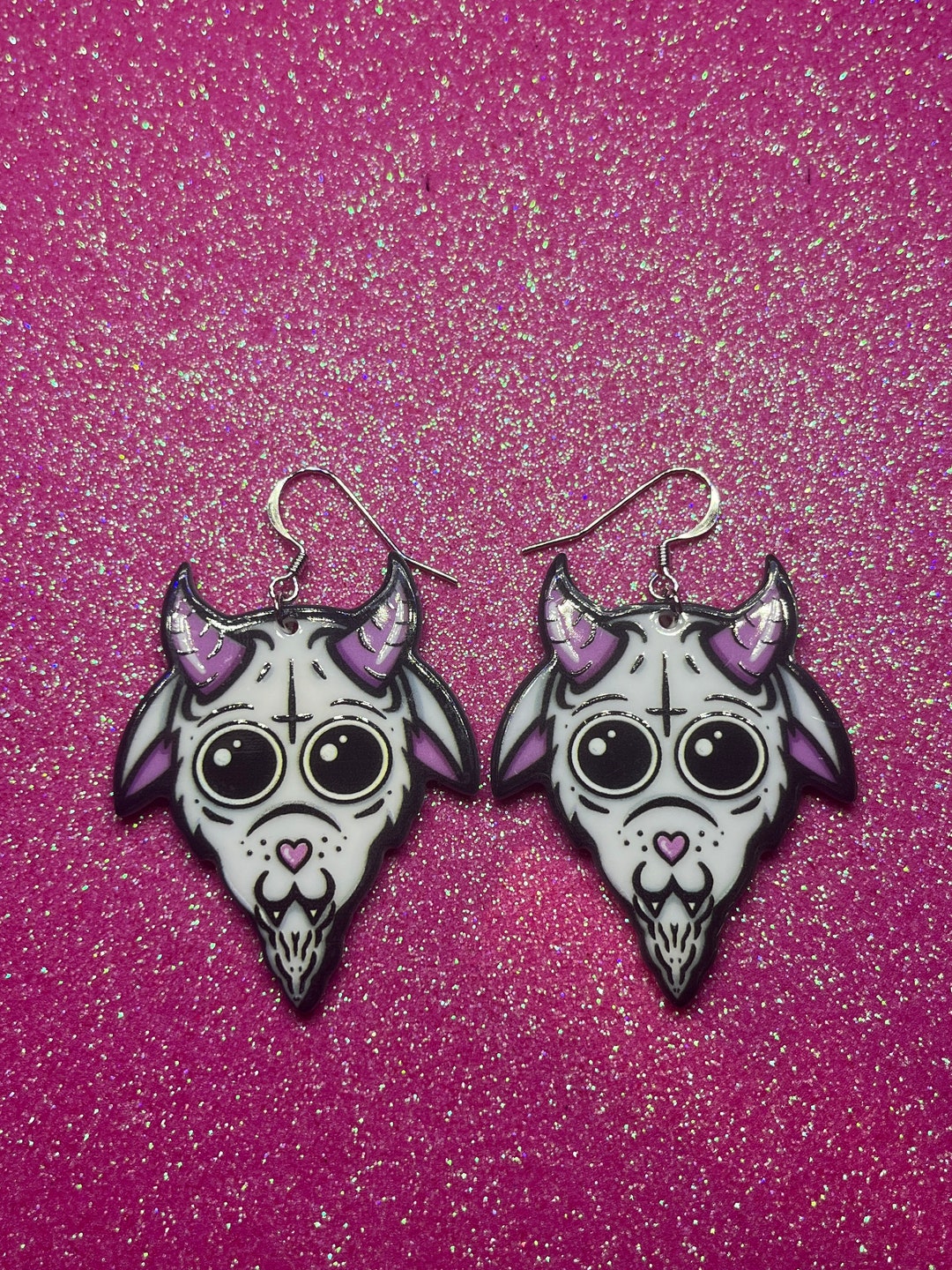Cute Alternative Gothic Witchy Demon Goat Acrylic Silver Steel Dangle ...