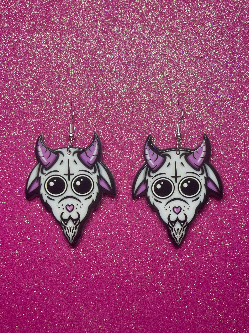 Cute Alternative Gothic Witchy Demon Goat Acrylic Silver Steel Dangle ...