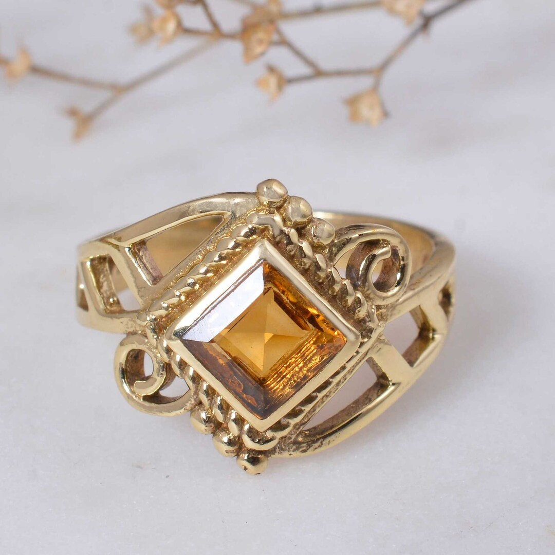 14k Gold Citrine Ring, Citrine Stacking Ring, Dainty Gold Ring, Gold ...