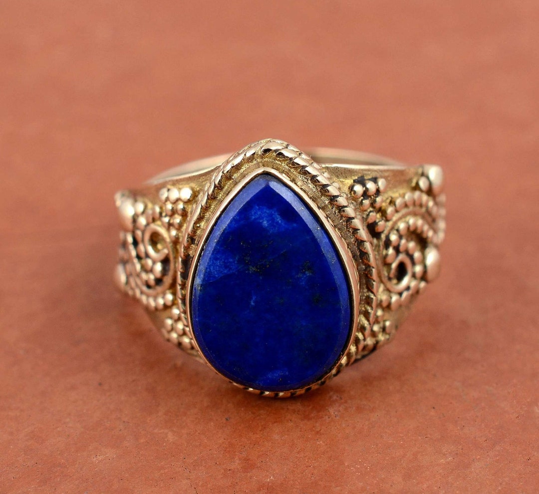 Lapis Lazuli Ring, Blue Lapis Gold Ring, Gold Statement, Handmade Ring ...