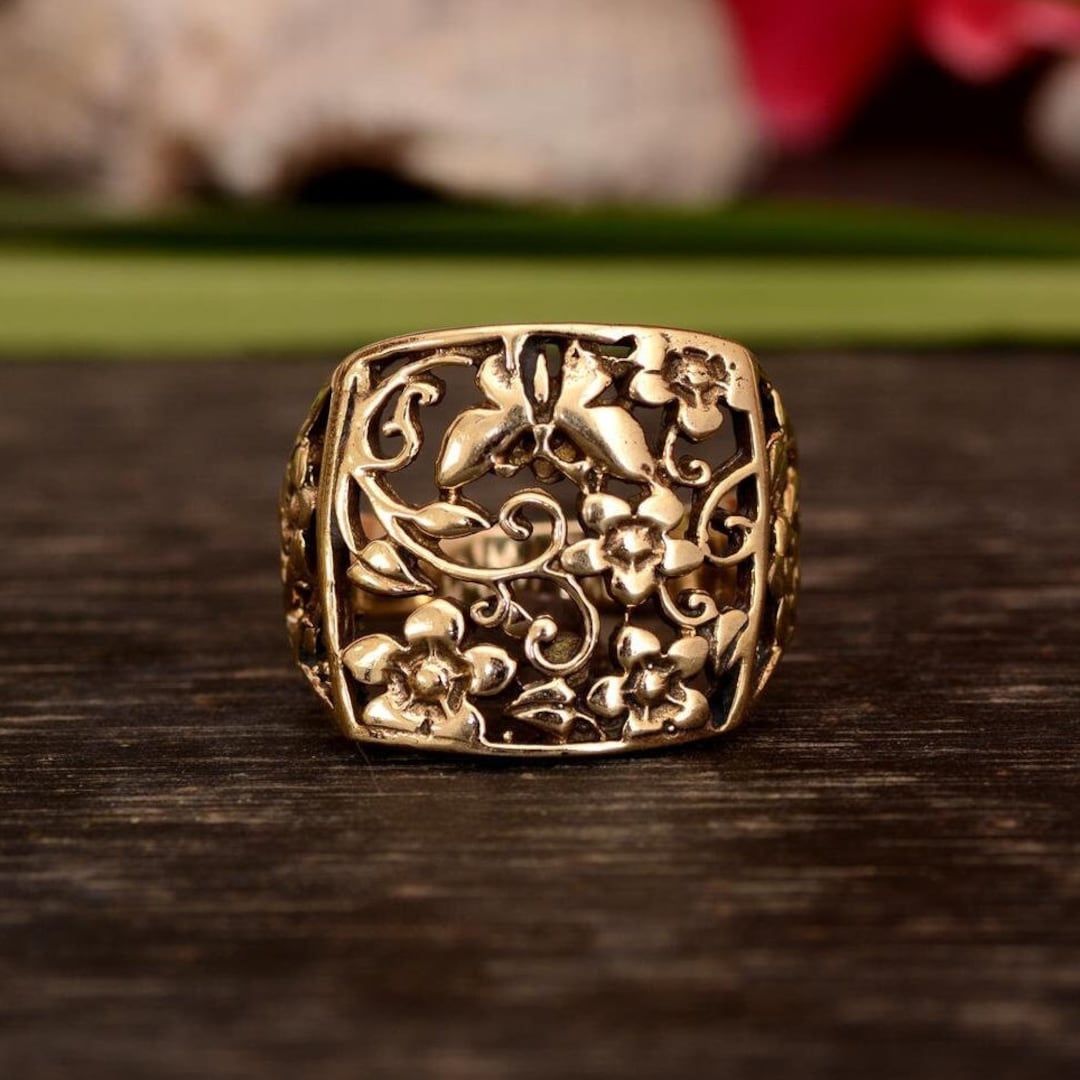 Handmade Brass Floral Ring: Vintage Filigree Boho Jewelry - Etsy
