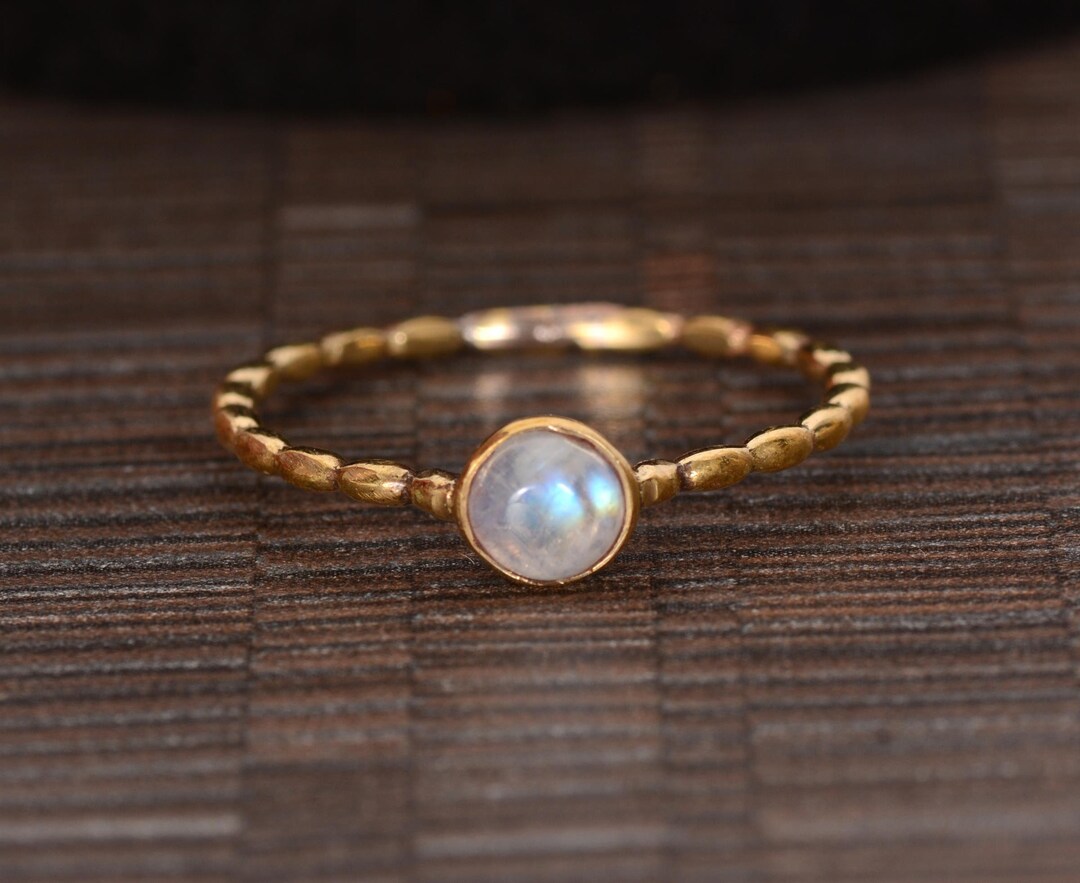 Moonstone Ring, Dainty Brass Stacking Band, June Birthstone Jewelry - Etsy