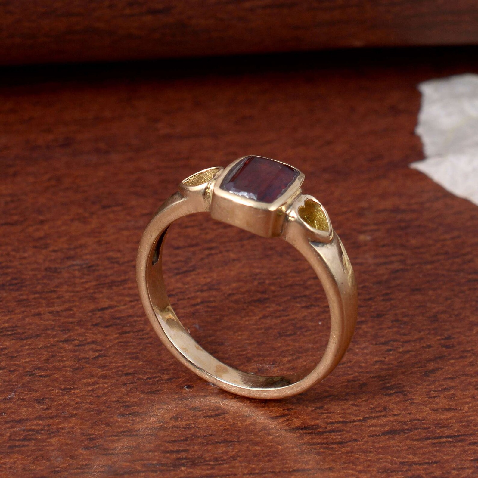 Victorian Garnet Brass Ring: Heart Design Band, Antique Deco Style - Etsy
