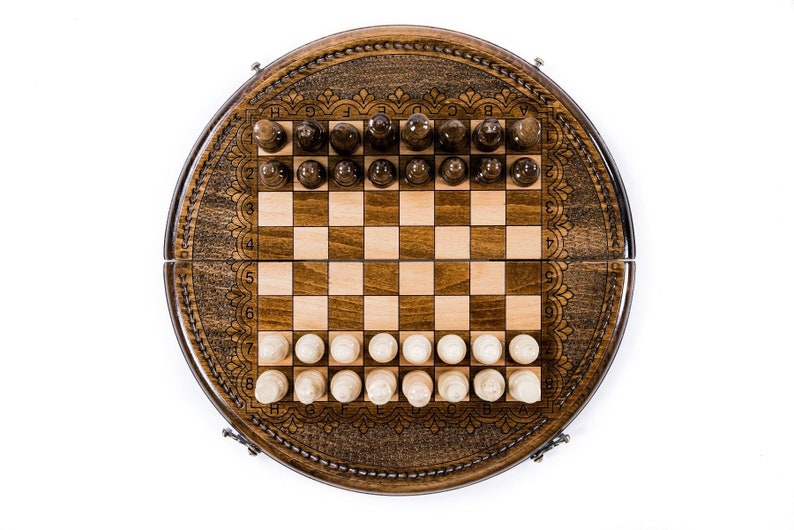 Round Chess Set Personalized Chess Board Wooden Chess Game | Etsy