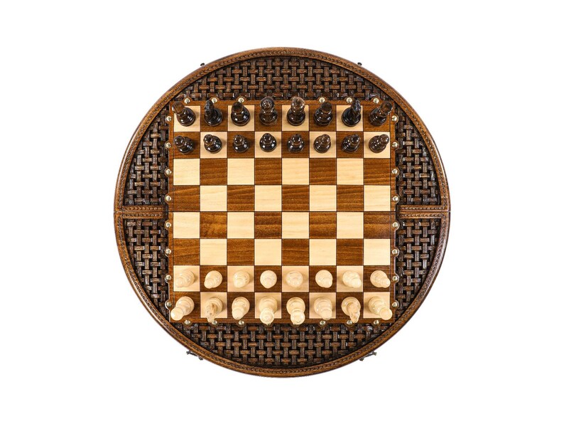 Wooden Chess Set Round Chess Board Handmade Chess | Etsy