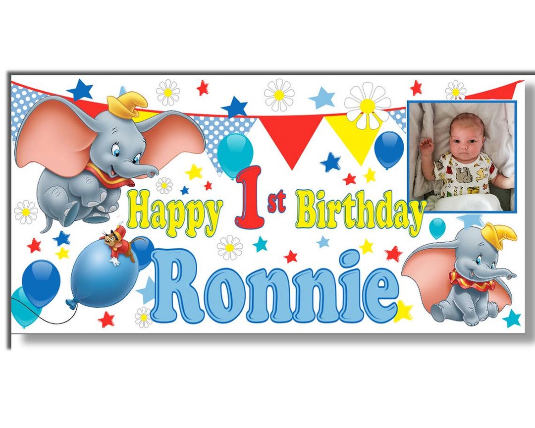 Large Personalised Dumbo Birthday Photo Banner Poster Circus Carnival ...